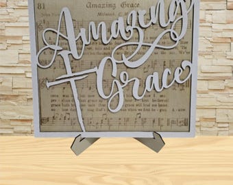 Layered Wooden Amazing Grace Sign – 3D Engraved Hymn Wall Art, 3 ...