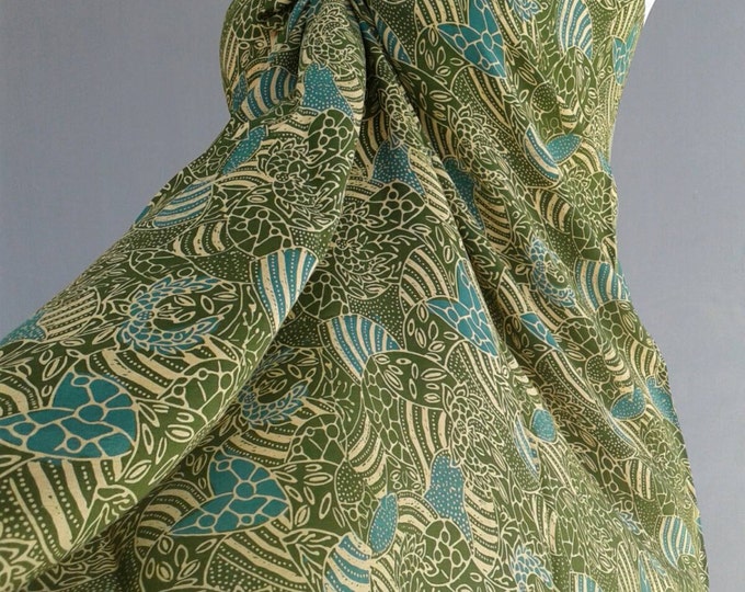 Silk Sarong Satin 2 Yard Batik Indonesian Dressmaking Fabric Olive ...