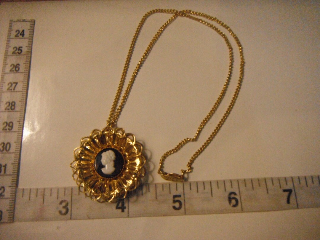 Filigree Gold Plated Plastic Cameo Pendant on a 16 Inch Chain - Etsy Israel