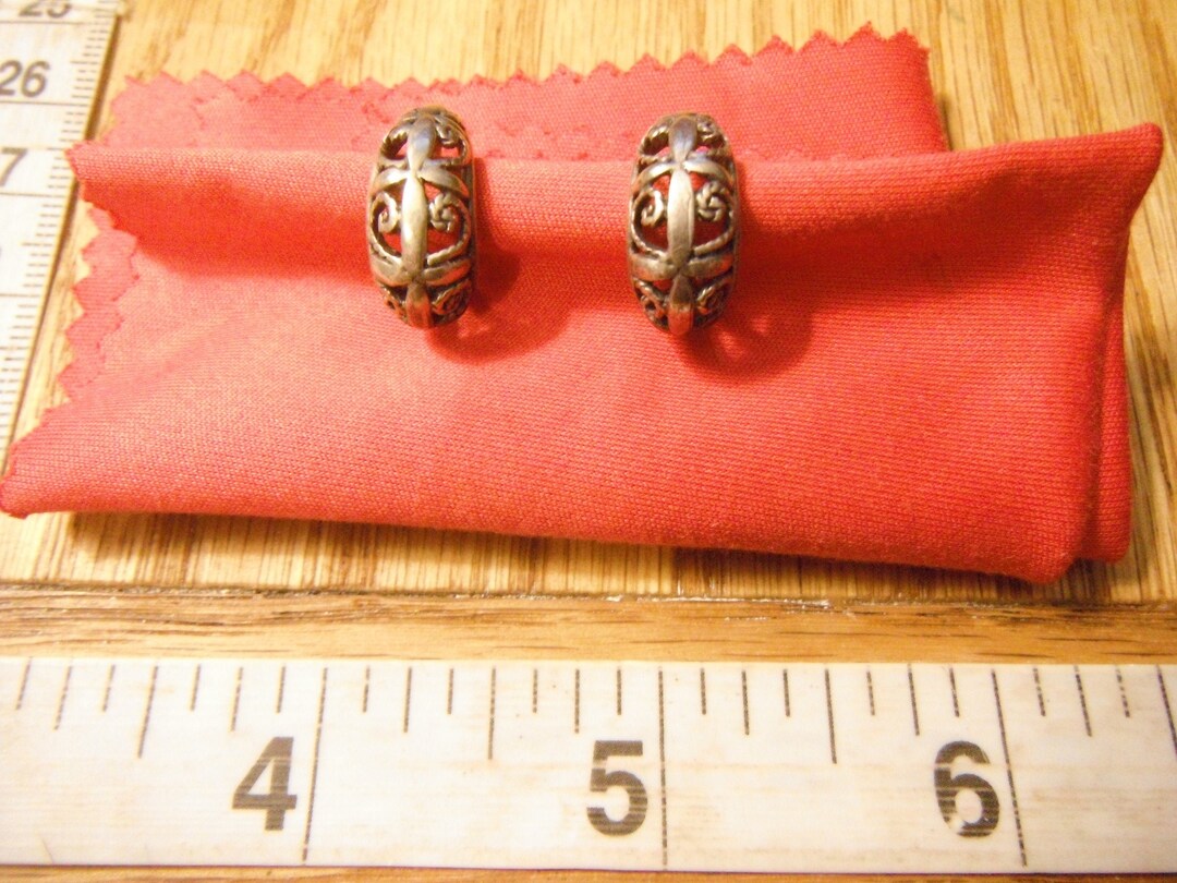 Filigree Half Hoop Sterling Silver Pierced Earrings W/backs, .925 ...
