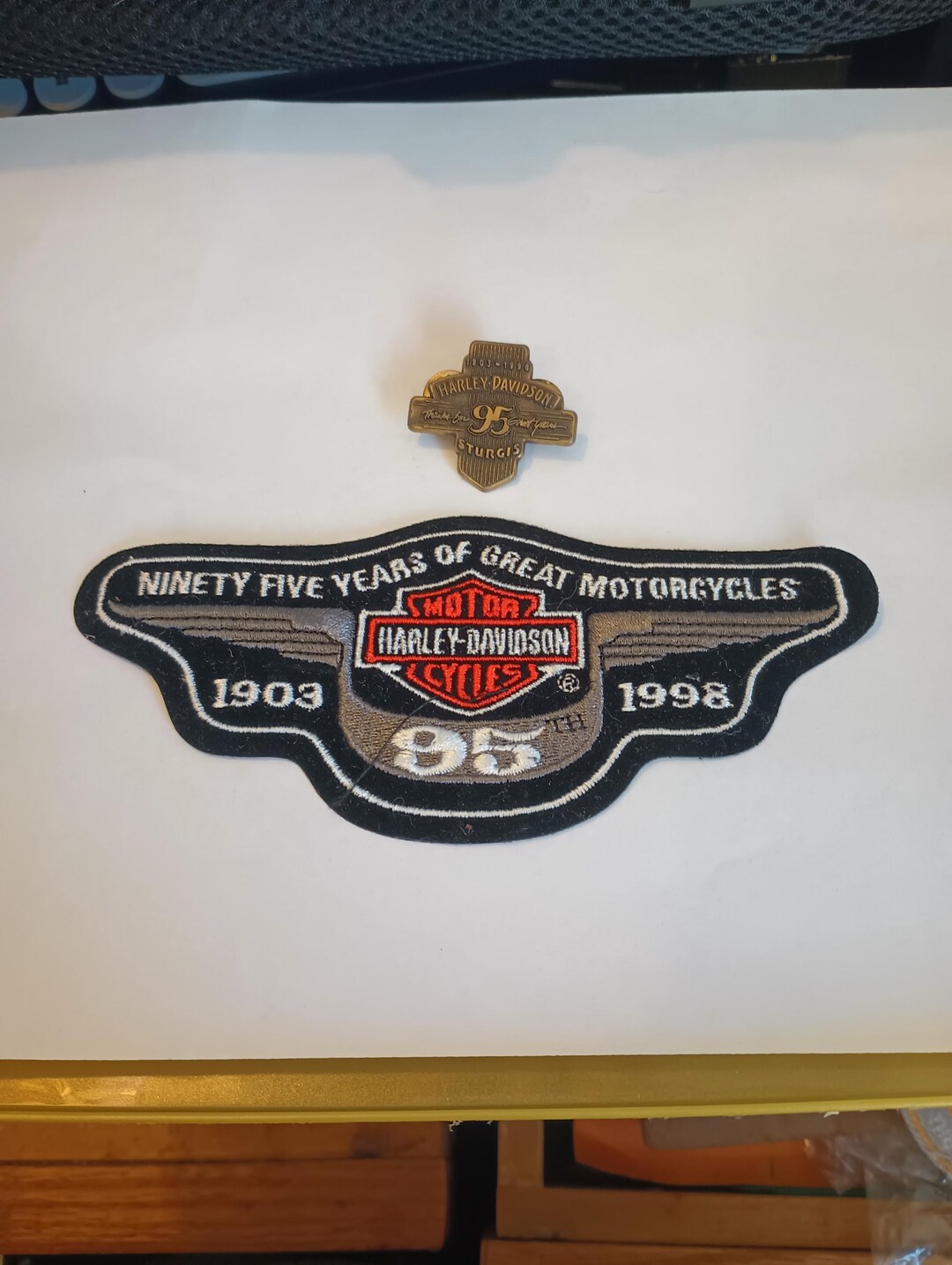 Vintage 95 Years of Great Motorcycles Harley Davidson Patch & Pin Set ...