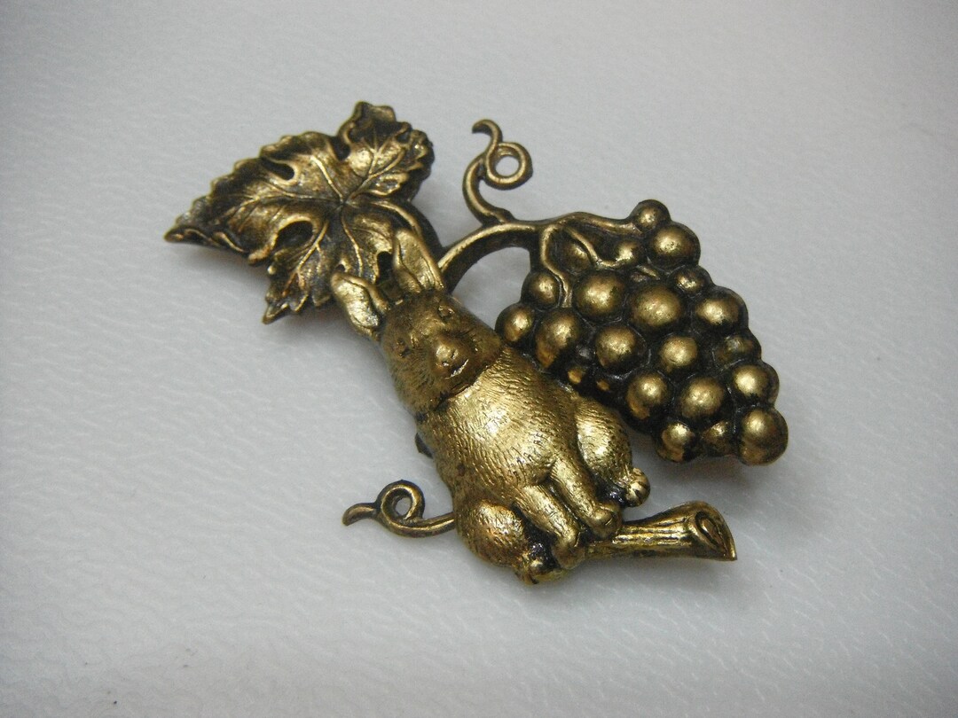 Unique Rabbit-n-grapes Brooch, Bronze Tone - Etsy