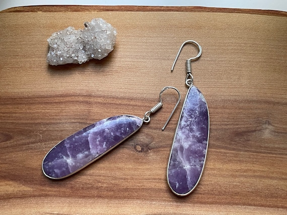 Lepidolite Earrings in Silver Sterling Etsy