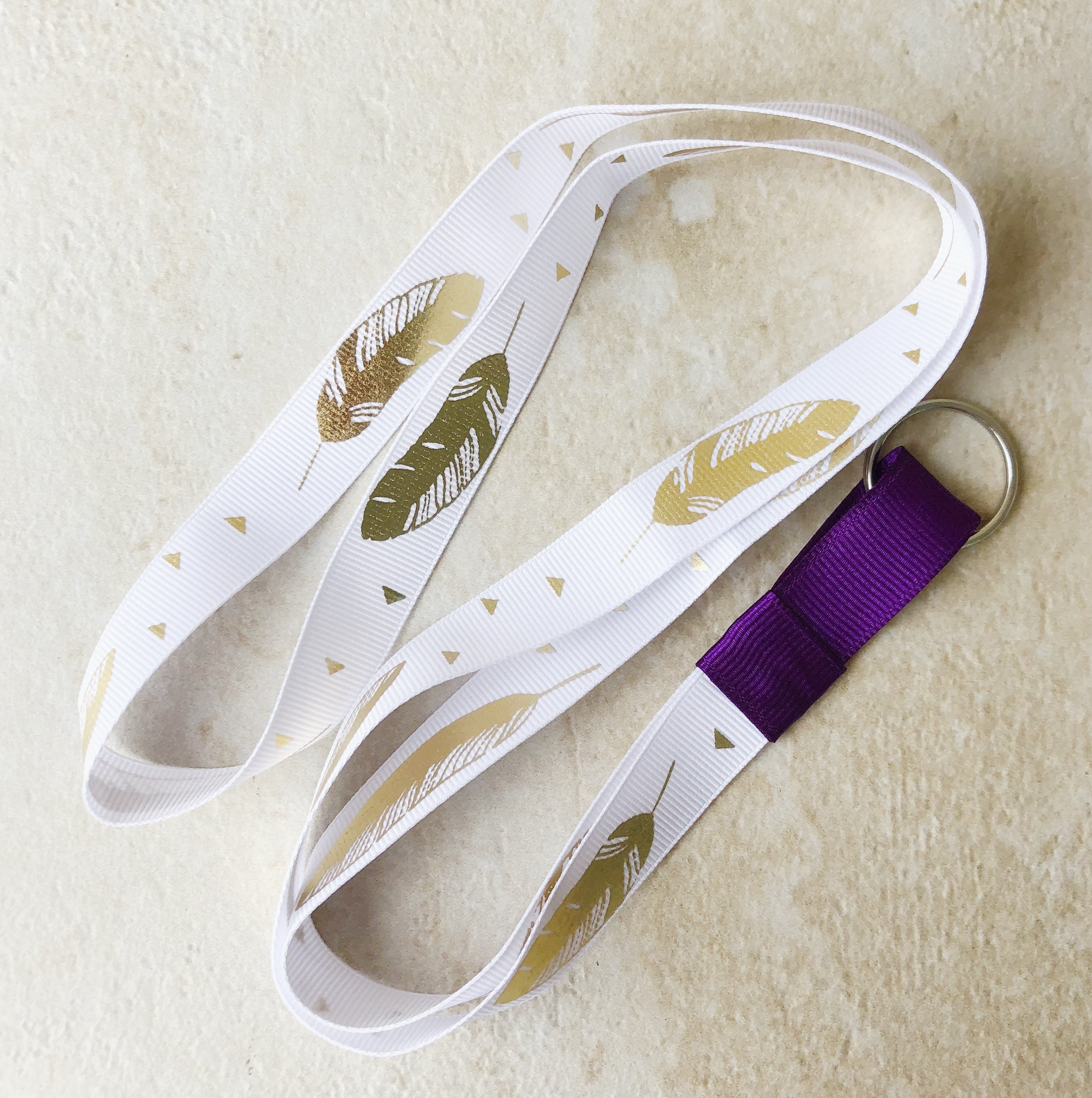 Lanyard, Gold Lanyard, White Lanyard, Gold Feather Lanyard, White and ...