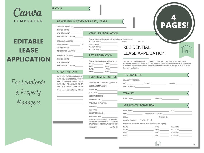 Printable Lease Application Template for Landlords and Property ...
