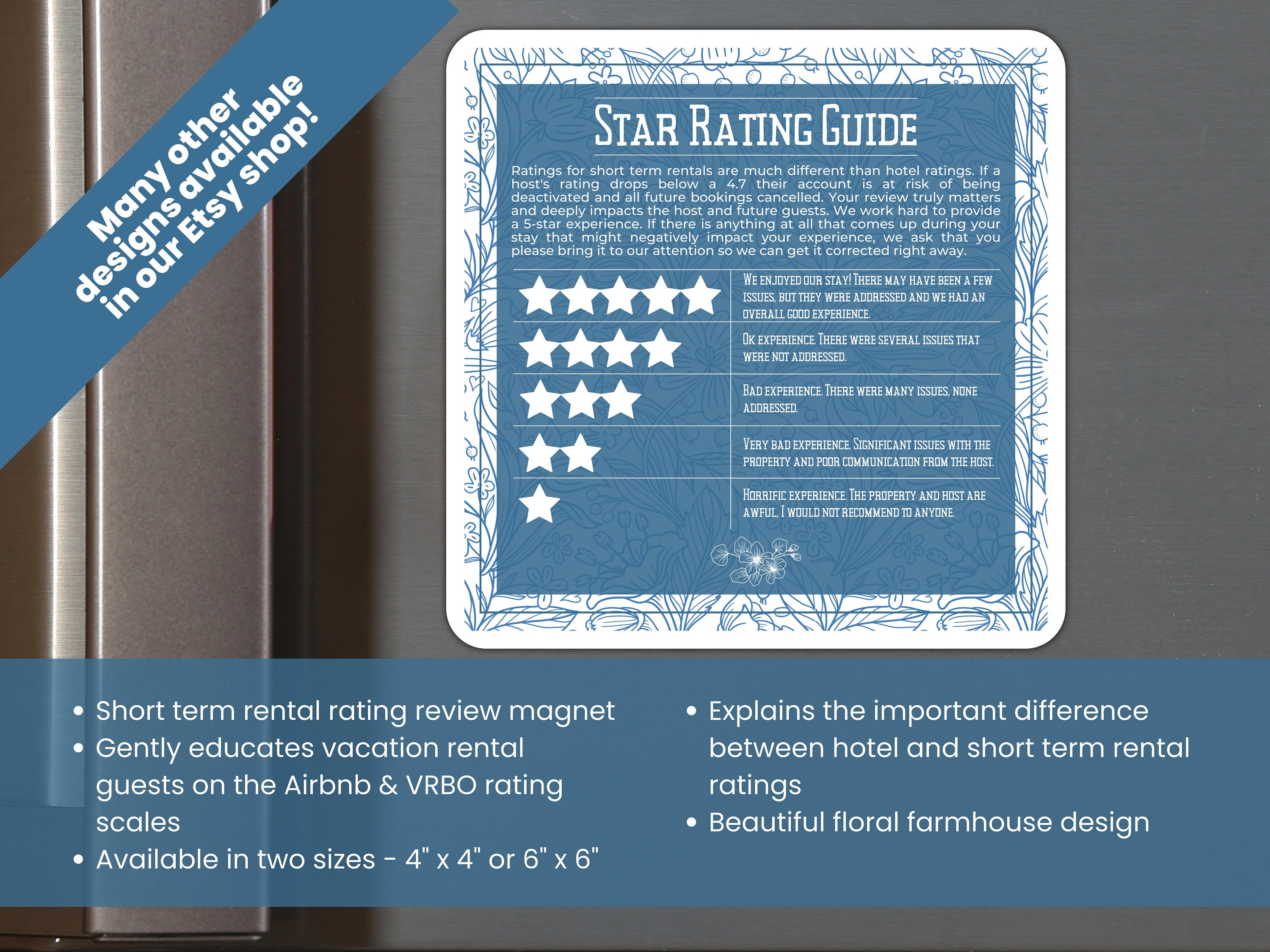 Star Rating Guide Refrigerator for Vacation Rental Hosts Magnet Modern ...