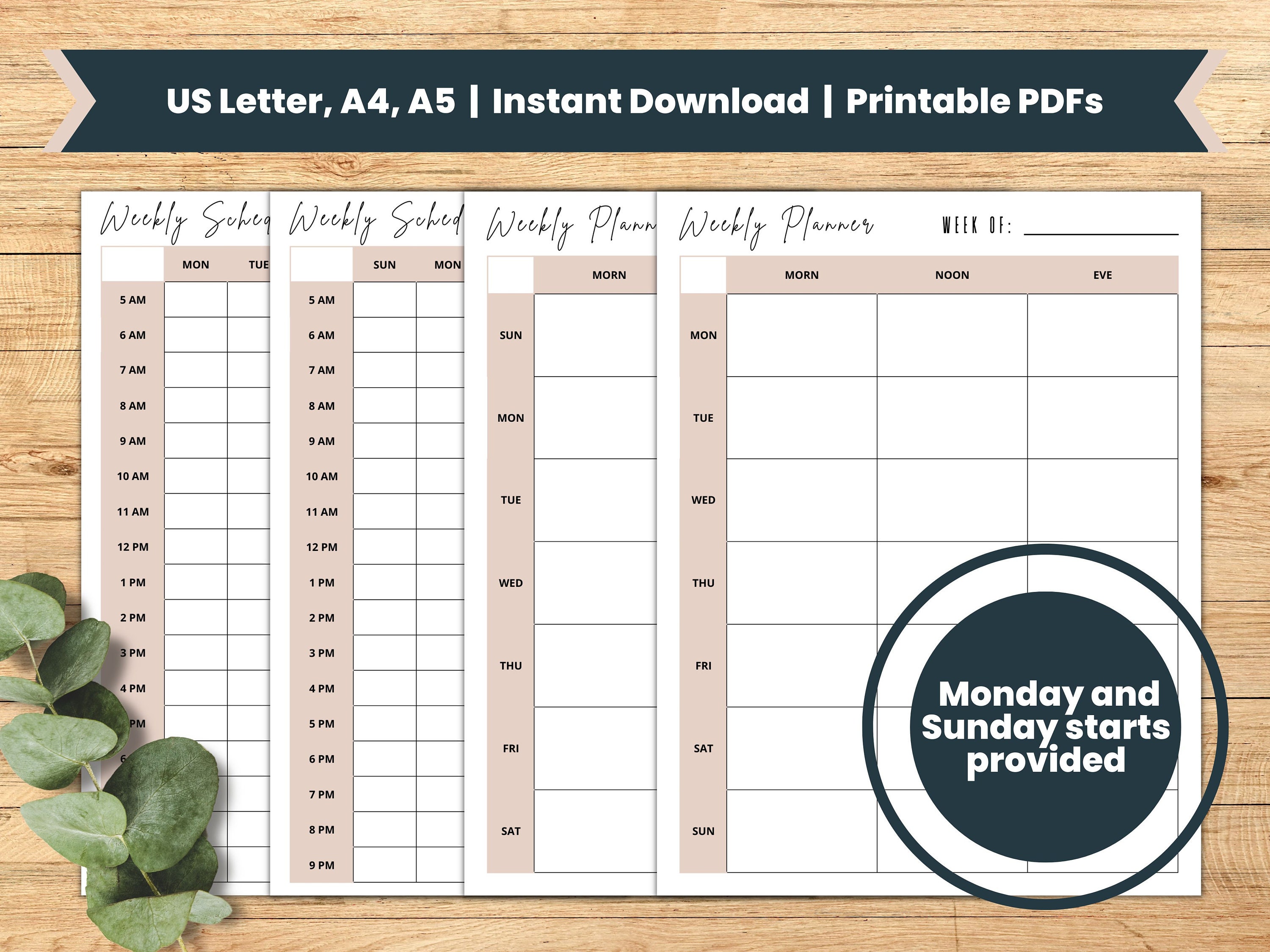 Printable Weekly Planner and Weekly Schedule Modern Productivity ...