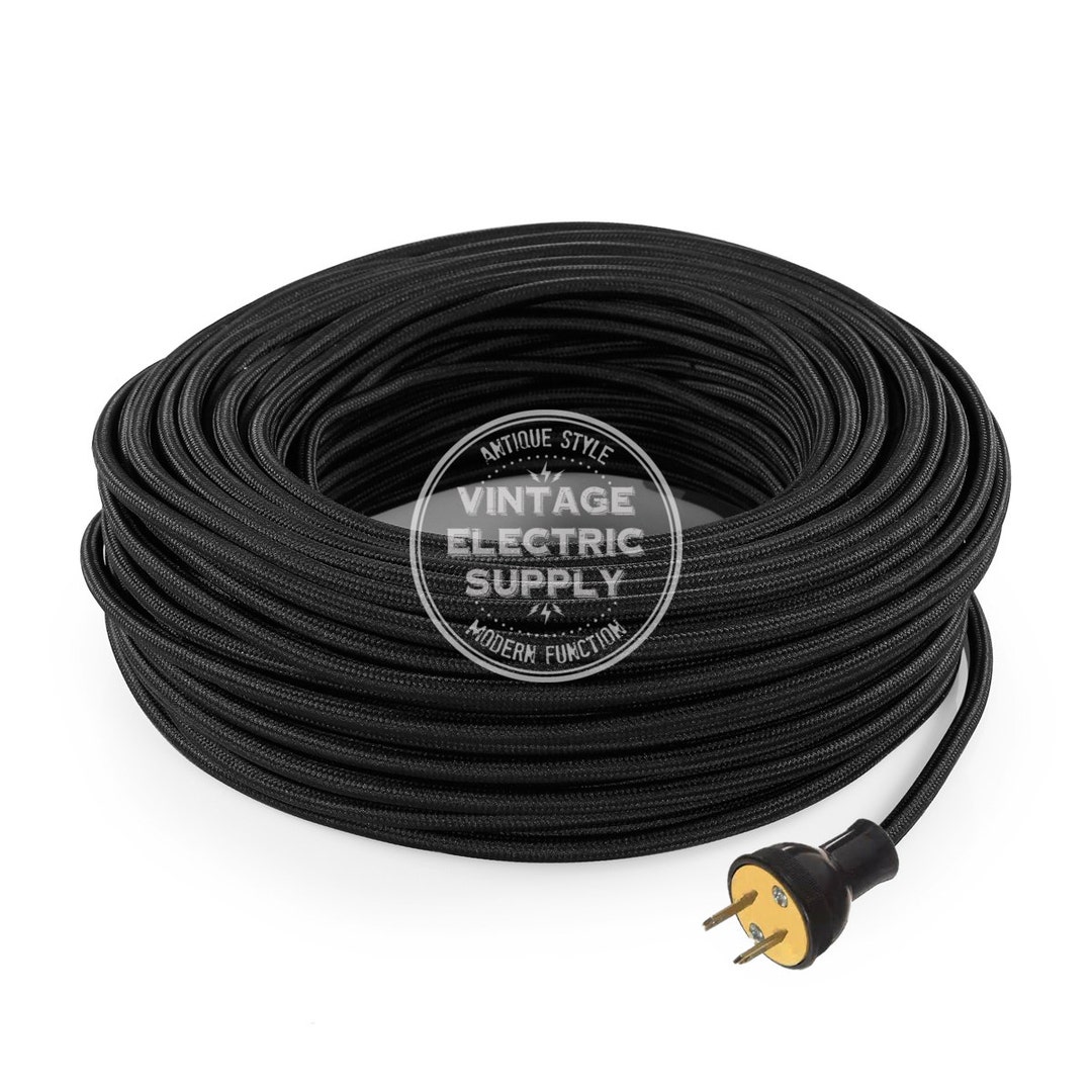 Black Cordset - Cloth Covered Round Rewire Set - Antique Lamp and Fan ...