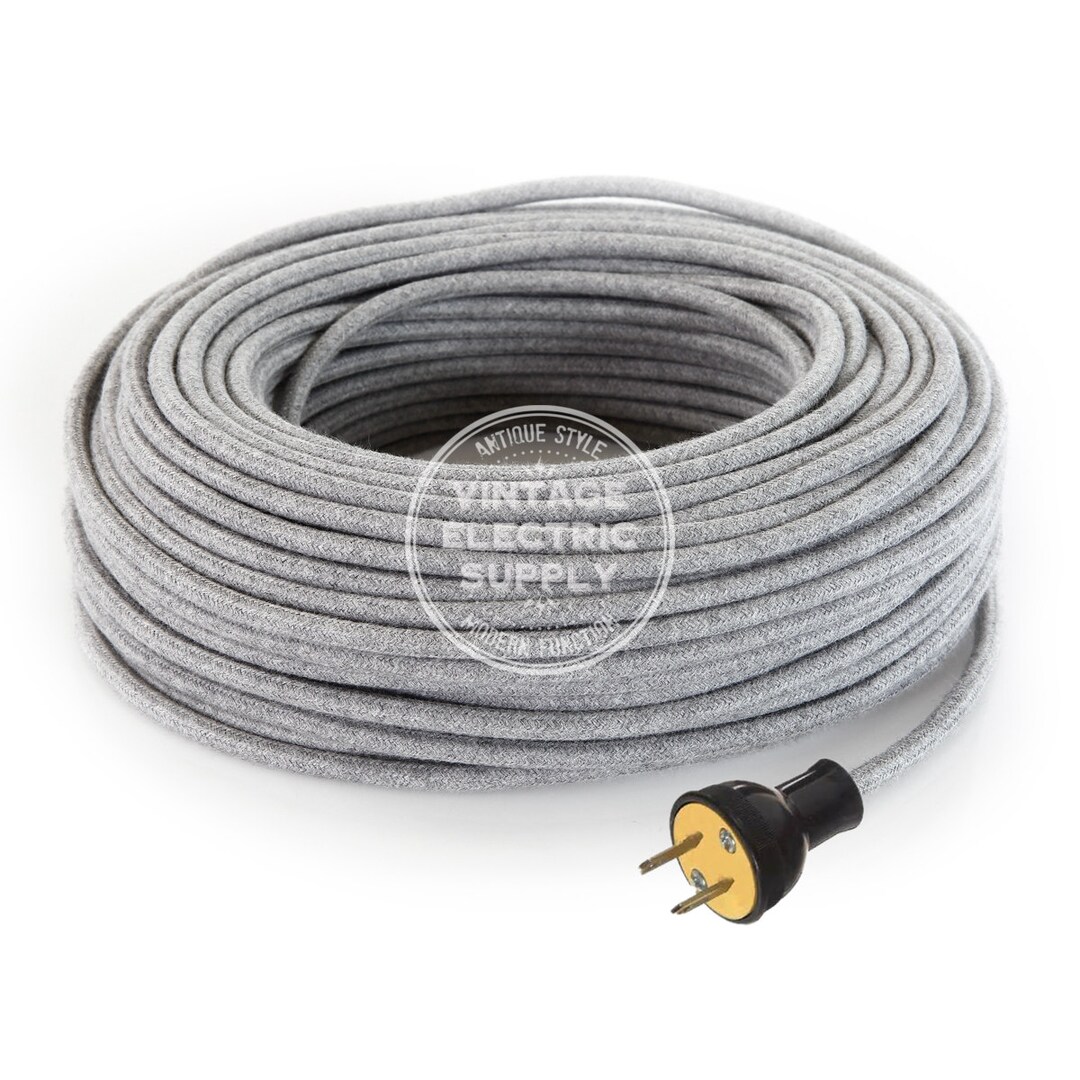 Grey Raw Yarn Cordset - Cloth Covered Round Rewire Set - Antique Lamp ...