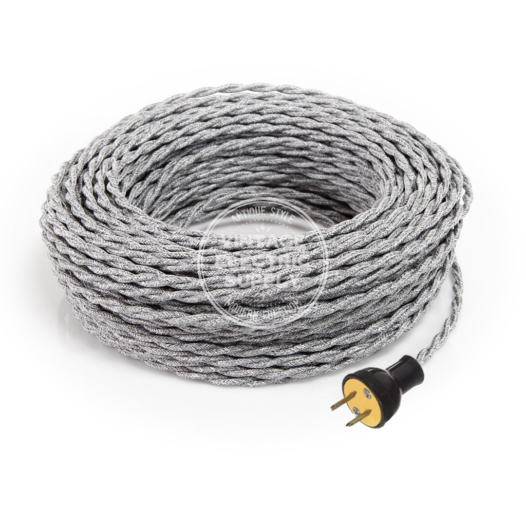 Grey Linen Cordset - Cloth Covered Twisted Rewire Set - Antique Lamp ...