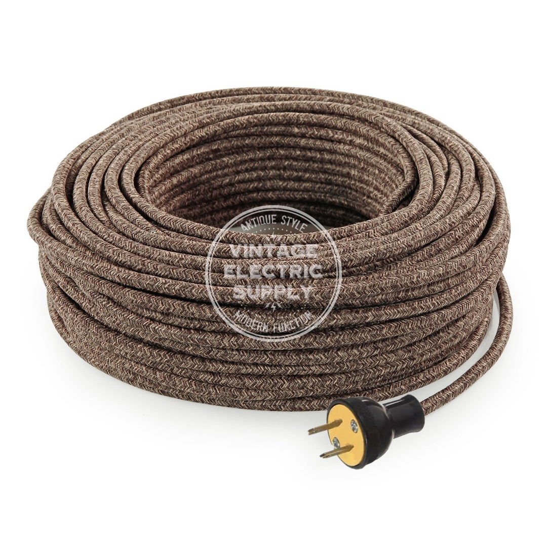 Brown Linen Cordset - Cloth Covered Round Rewire Set - Antique Lamp and ...