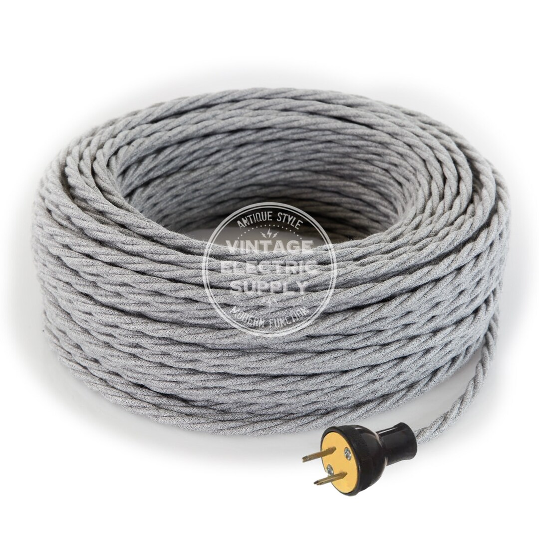 Grey Twisted Raw Yarn Cordset - Cloth Covered Rewire Set - Antique Lamp ...