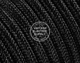Black Twisted Raw Yarn Cloth Covered Wire Vintage Lamp Cord Antique Fan ...