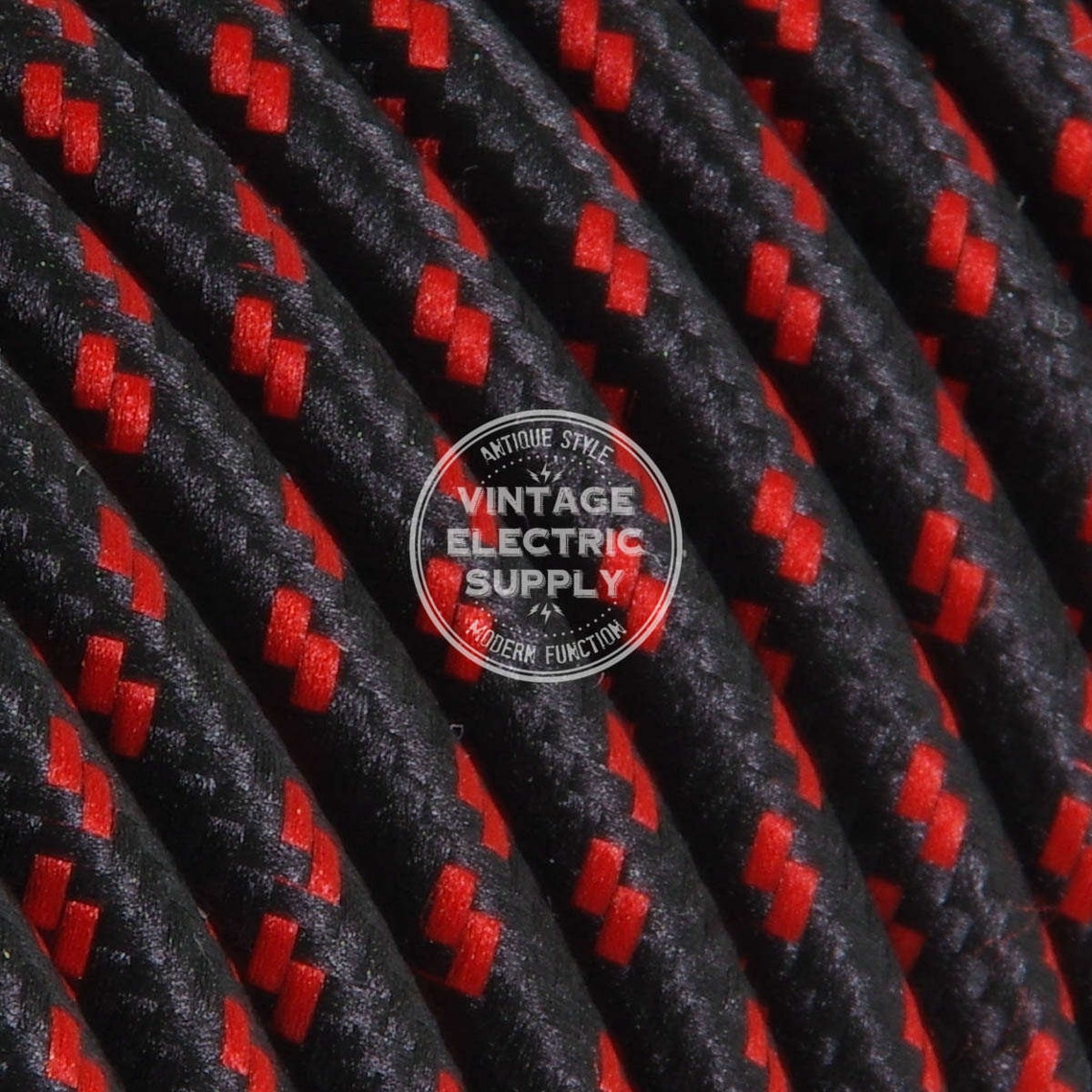 Black & Red Tracer Cloth Covered Wire - Vintage Lamp Cord - Antique Fan ...