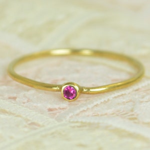 Tiny Ruby Ring Set, Solid Gold Wedding Set, Stacking Ring, Solid 14k Gold Ruby Ring, July ...