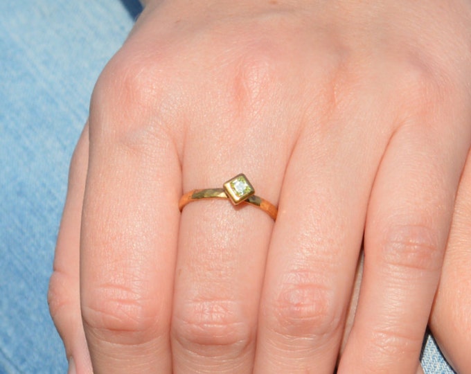 Square Peridot Ring, Gold Filled Peridot Ring, Augusts Birthstone Ring ...
