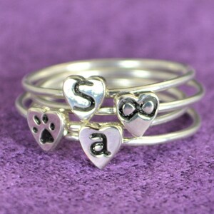 Silver Dog Print Ring, Pet Jewelry, Monogram Heart Ring, Silver Heart ...