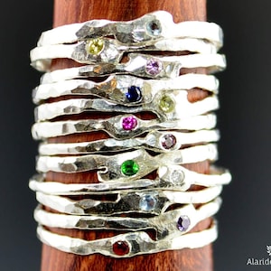 Freeform Silver Ring, Flush Set Stone Ring, Gemstone Ring, Mom Ring ...