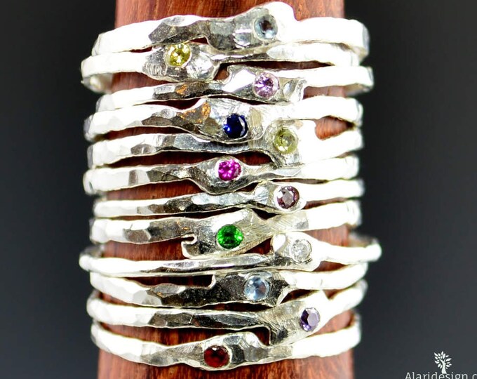Freeform Silver Ring, Flush Set Stone Ring, Gemstone Ring, Mom Ring ...