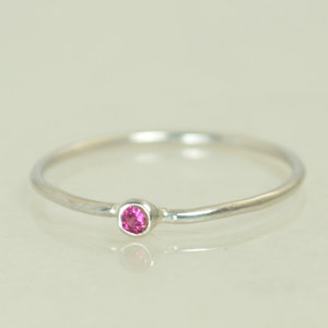 Tiny Ruby Ring, Ruby Stacking Ring, White Gold Ruby Ring, Ruby Mothers Ring, July Birthstone ...