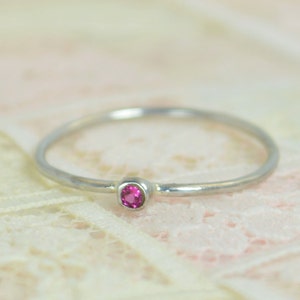 Tiny Ruby Ring Set, Solid White Gold Wedding Set, Stacking Ring, White Gold Ruby Ring, July ...