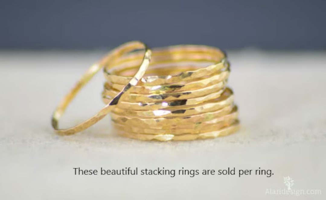Thin 14k Gold Filled Stacking Ring, Beautiful Hammered Yellow Gold ...