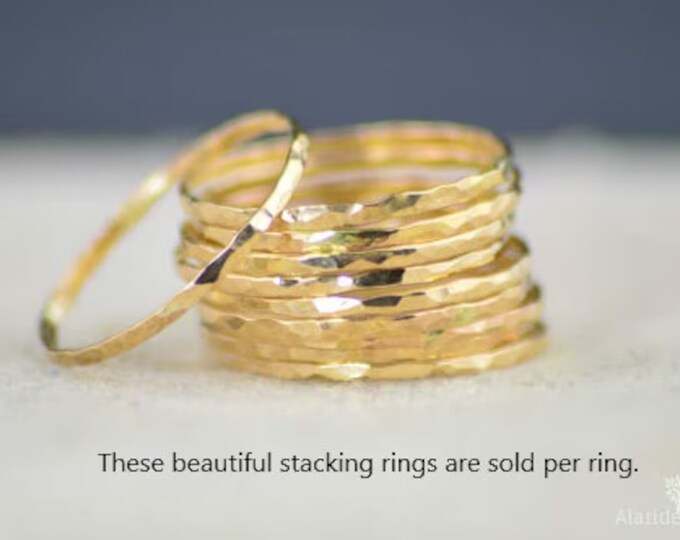Thin 14k Gold Filled Stacking Ring, Beautiful Hammered Yellow Gold ...