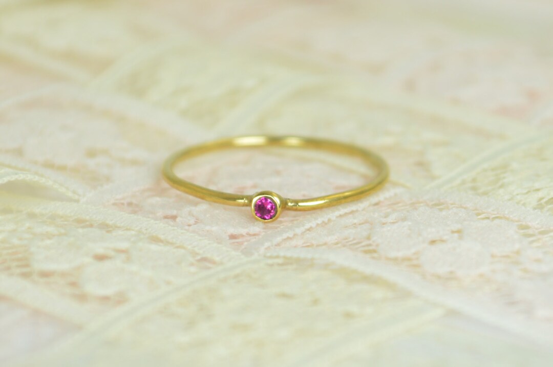 Tiny Ruby Ring Set, Solid Gold Wedding Set, Stacking Ring, Solid 14k Gold Ruby Ring, July ...