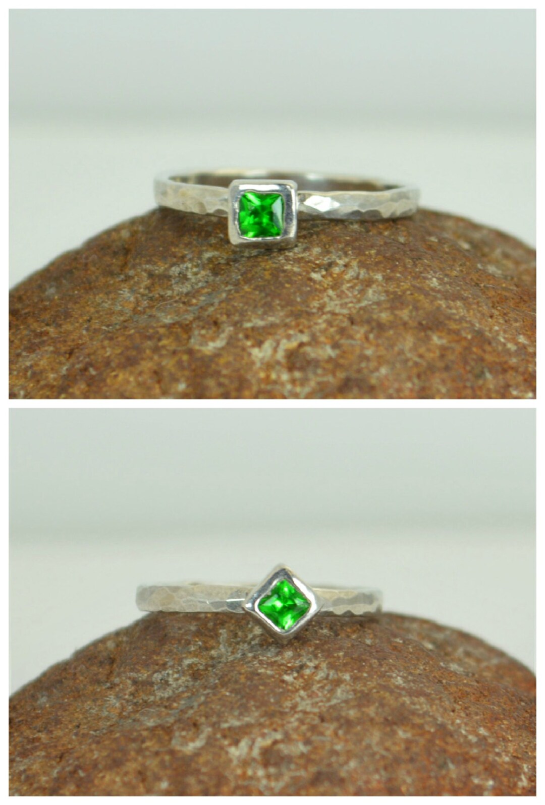 Square Emerald Ring, Emerald White Gold Ring, May's Birthstone, Square ...