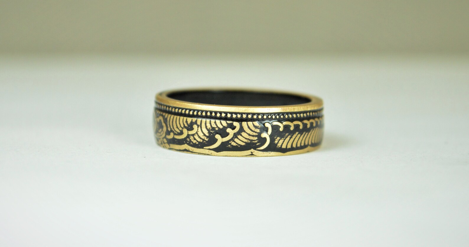 Japanese Coin Ring Black Ring Wave Ring Japanese Art Brass - Etsy
