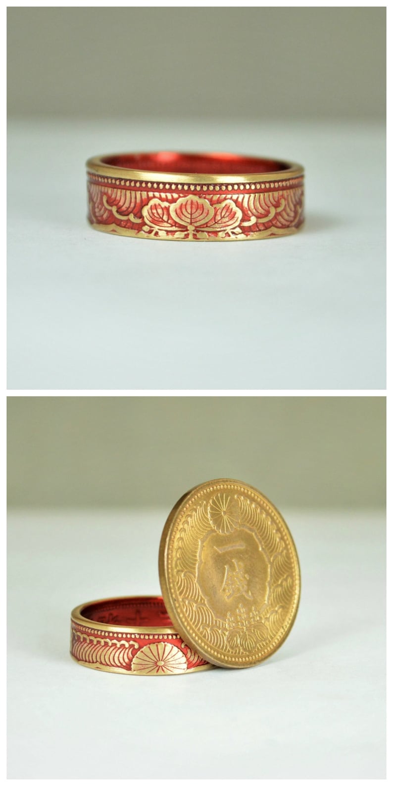 Japanese Coin Ring Red Ring Wave Ring Japanese Art Brass - Etsy