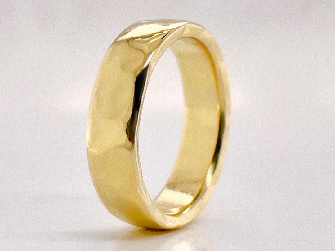 5mm Wide Solid Gold Hammered Wedding Band, Choose 10k, 14k, 18k, or 22k ...