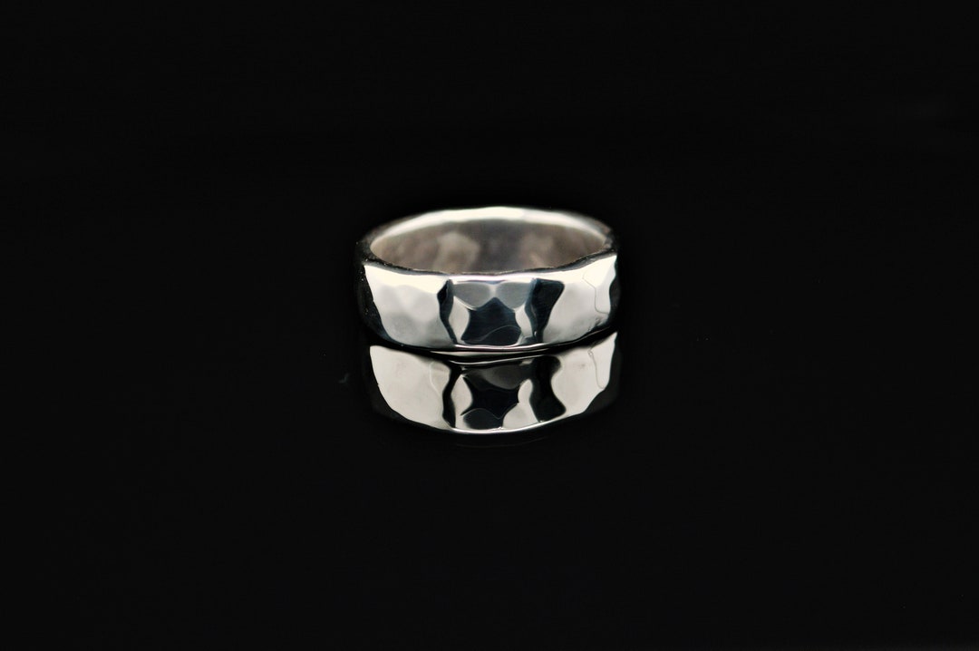 7mm Wide Solid Sterling Silver Hammered Wedding Band, Wide .925 ...