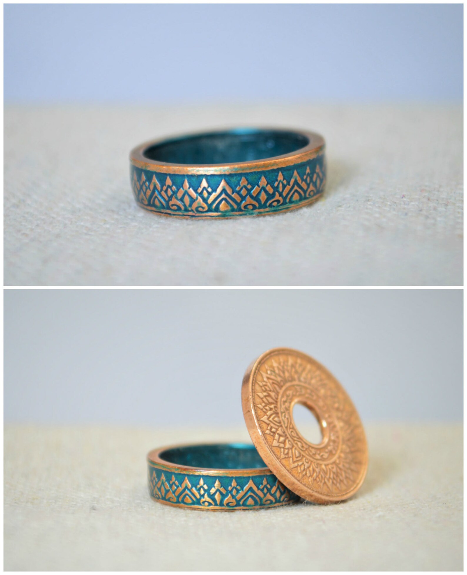 Thailand Coin Ring Turquoise Ring Crown Ring Unique Ring | Etsy