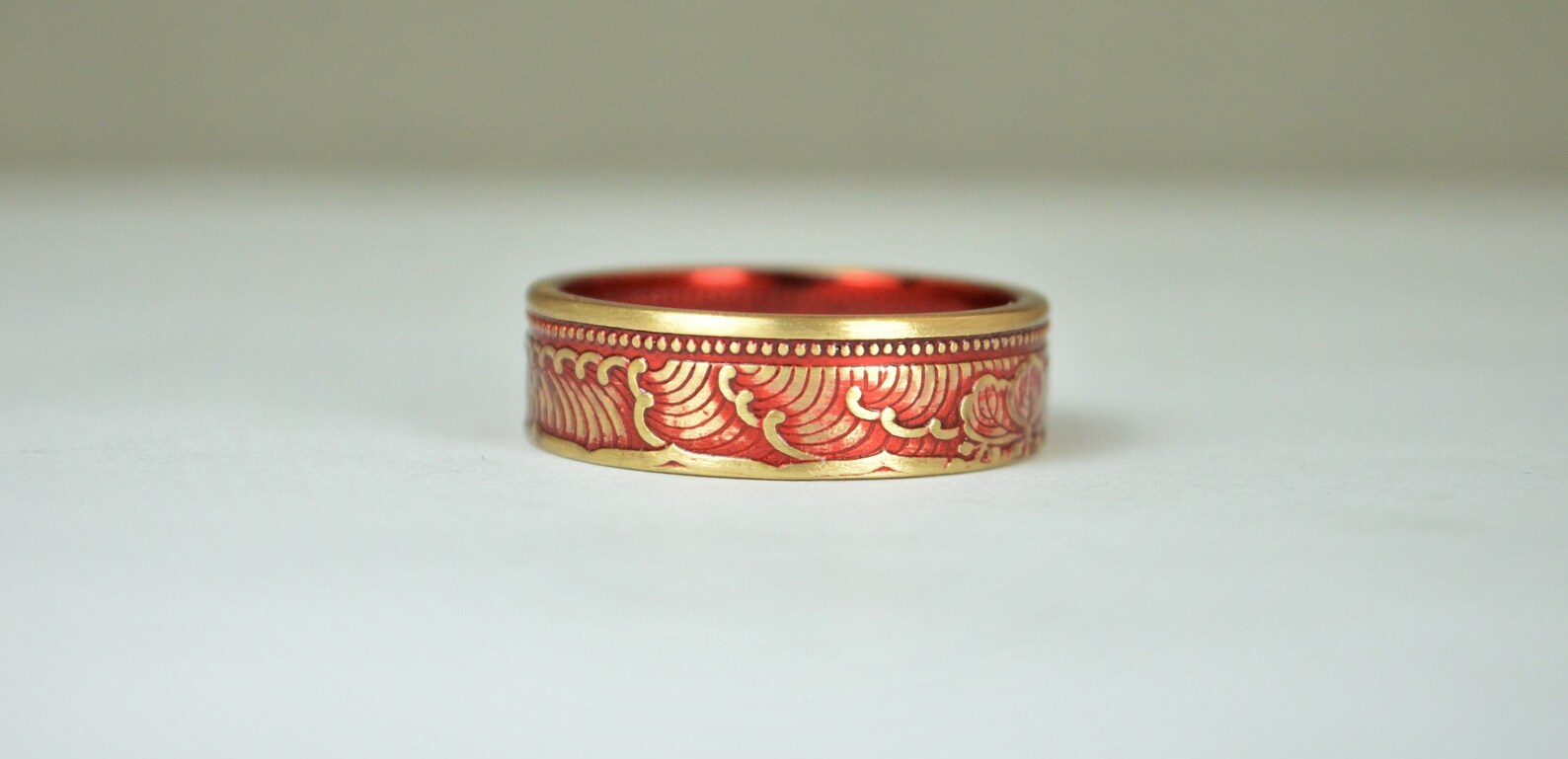 Japanese Coin Ring Red Ring Wave Ring Japanese Art Brass - Etsy
