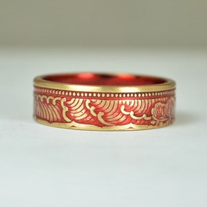 Japanese Coin Ring, Red Ring, Wave Ring, Japanese Art, Brass Ring, Red ...