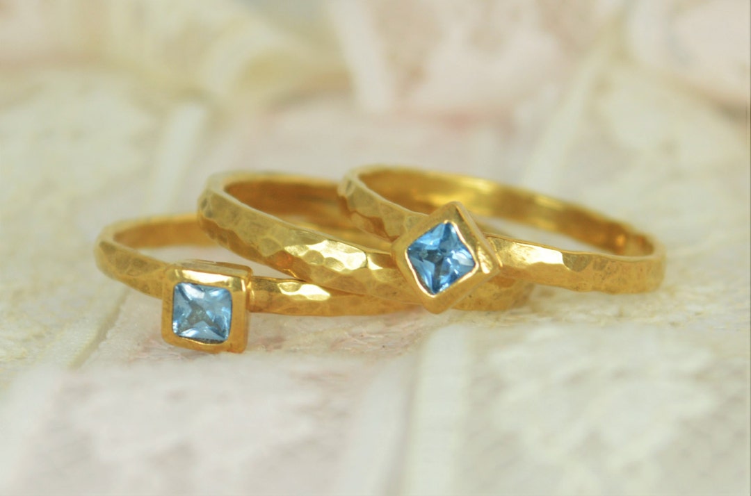 Square Aquamarine Engagement Ring, Gold Filled, Aquamarine Wedding Ring ...
