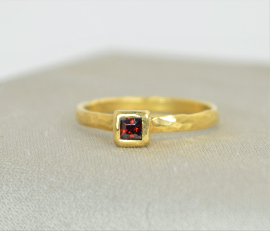 Square Garnet Ring Garnet Solitaire Garnet Solid 14k Gold - Etsy