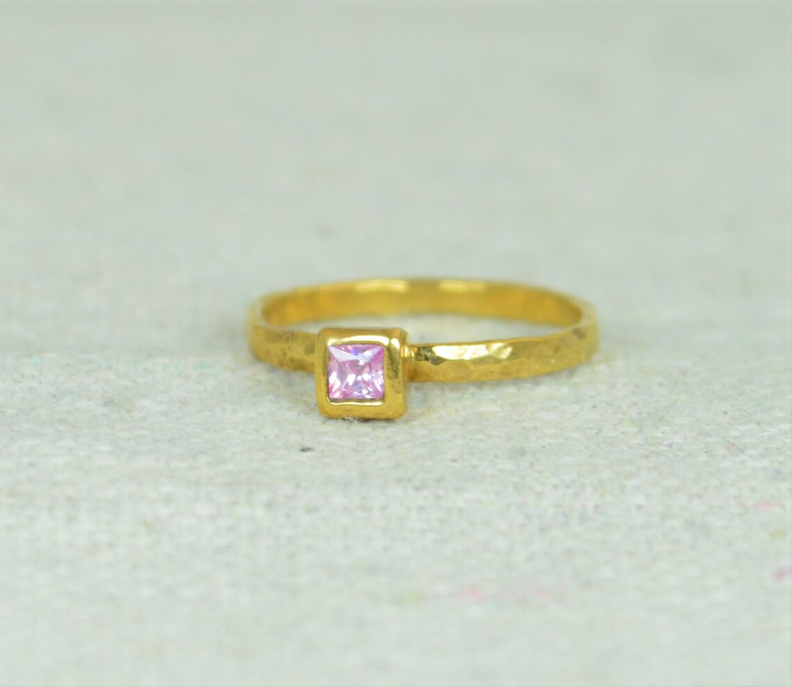 Square Pink Tourmaline Ring Gold Filled Tourmaline Ring | Etsy