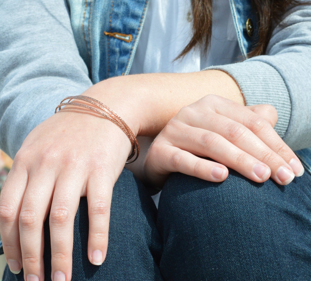Thin Copper Bangle, Raw Silk Bangle, Thin Bangle, Stacking Bangles ...