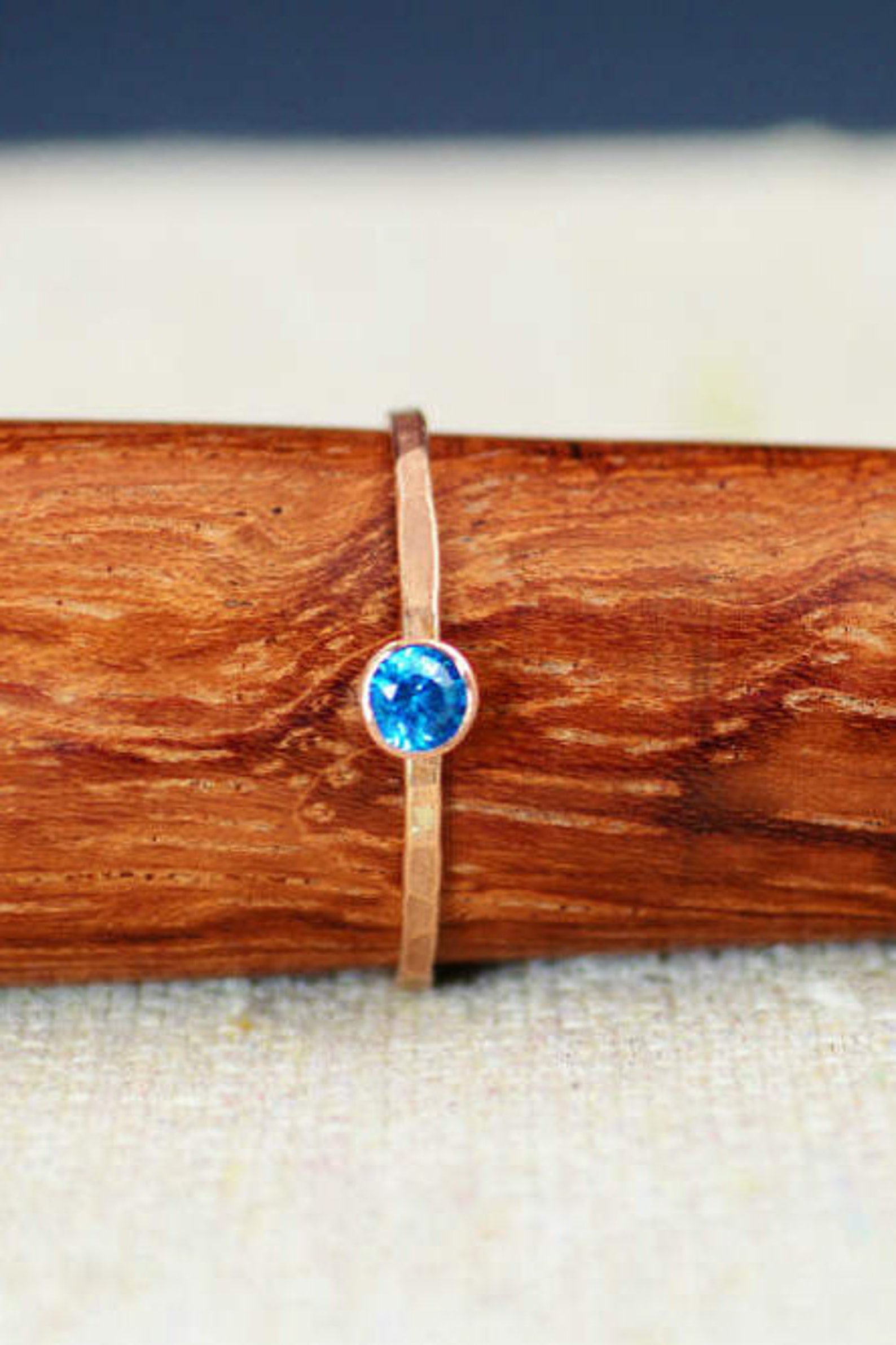 Dainty Copper Blue Zircon Ring Hammered Copper Blue Zircon | Etsy