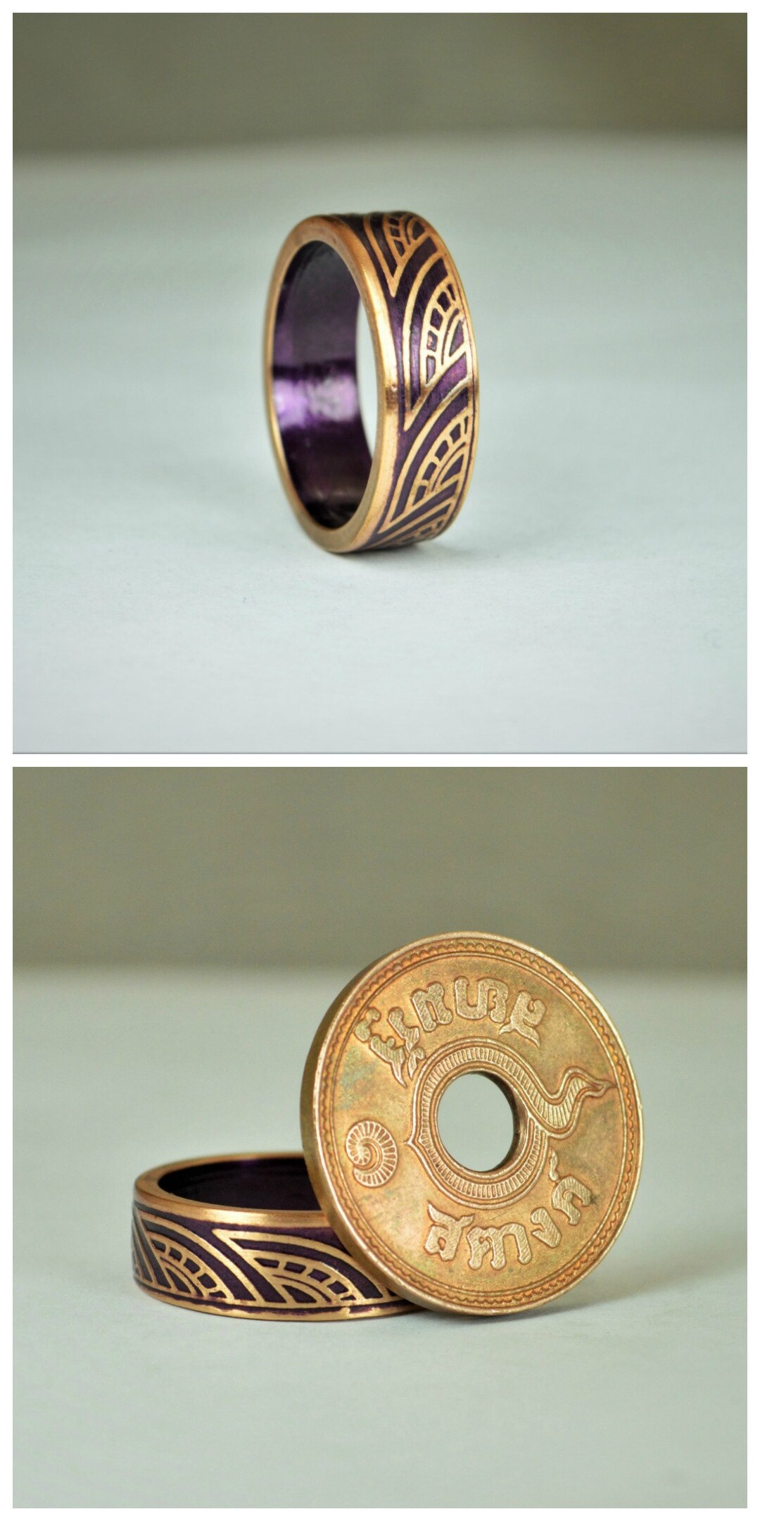 Purple Thai Coin Ring, Wave Ring, Ray Ring, Thailand Coin Ring, Coin ...