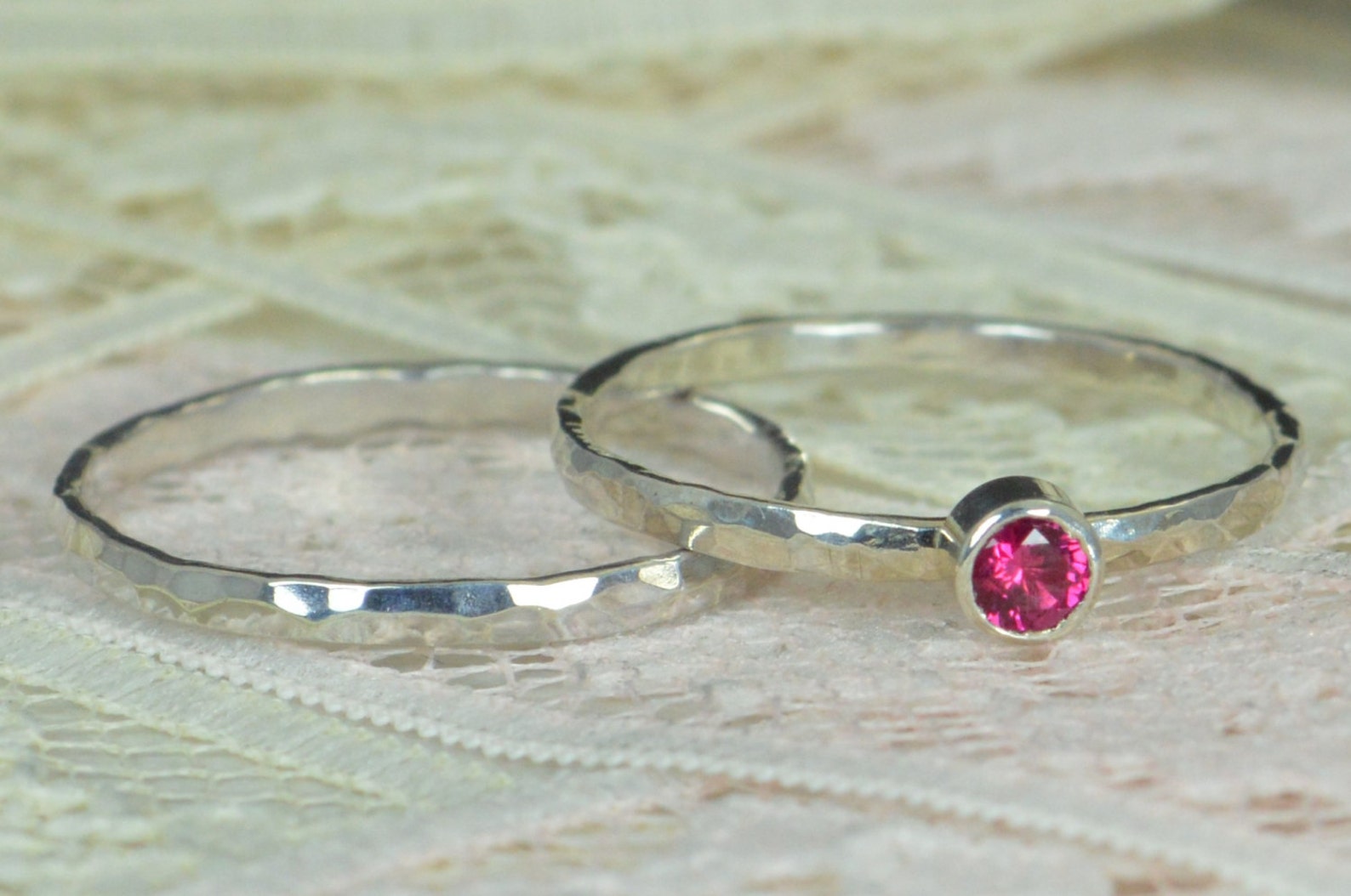 Ruby Engagement Ring Sterling Silver Ruby Wedding Ring Set - Etsy