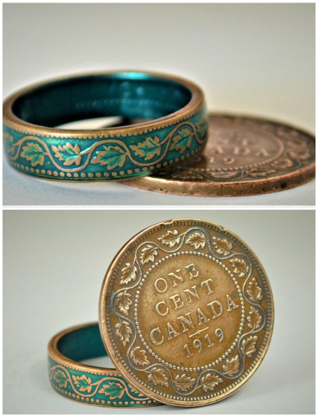 Coin Ring, Turquoise Ring, Vine Ring, Copper Ring, Canadian Penny, Coin ...