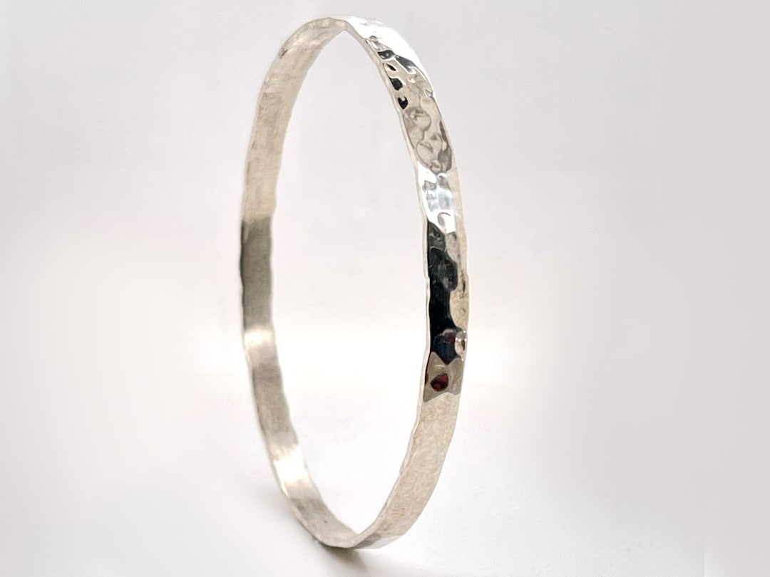 4mm Solid White Gold (not Hollow) Hammerd Bangle - Choose 10K, 14K, or ...