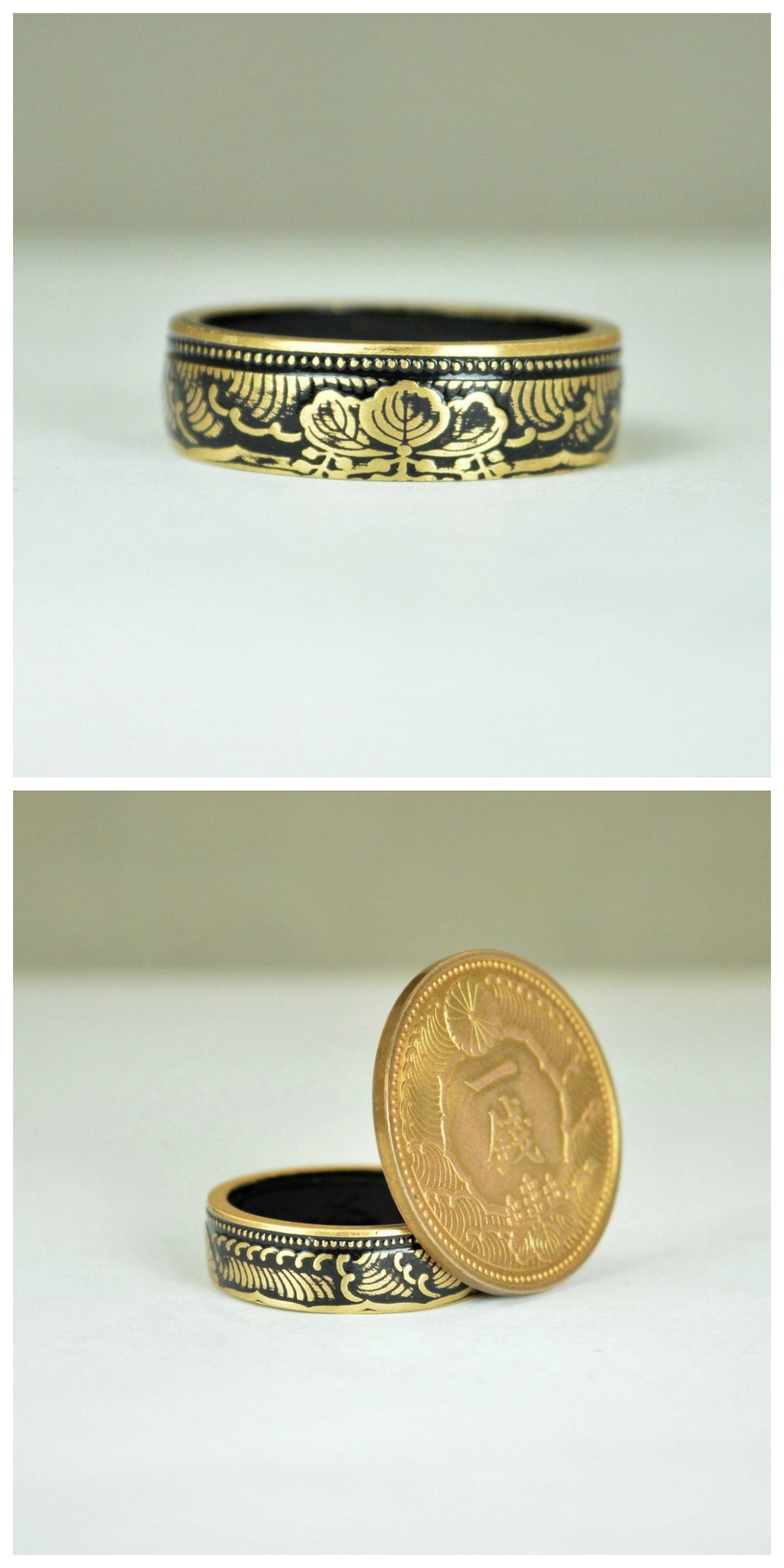 Japanese Coin Ring, Black Ring, Wave Ring, Japanese Art, Brass Ring ...