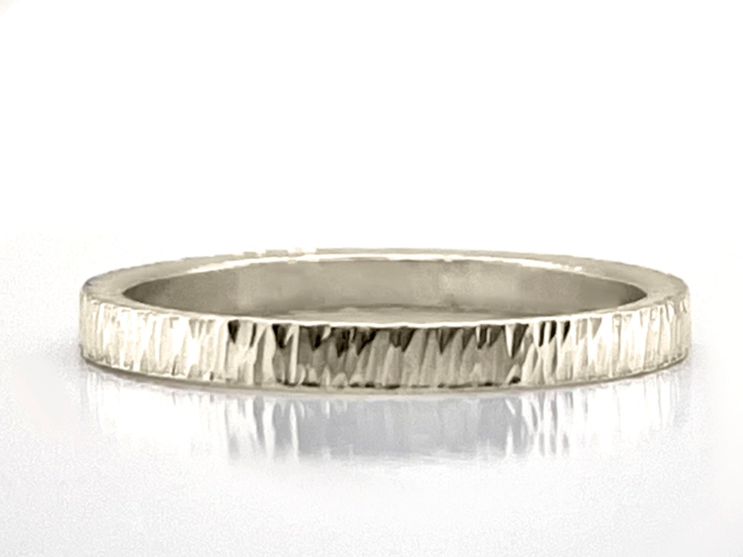 2mm White Gold Ring Tree Bark Finish 10k, 14k, 18k, Solid Gold, 2mm ...