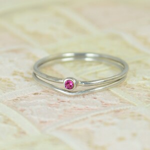 Tiny Ruby Ring Set, Solid White Gold Wedding Set, Stacking Ring, White Gold Ruby Ring, July ...
