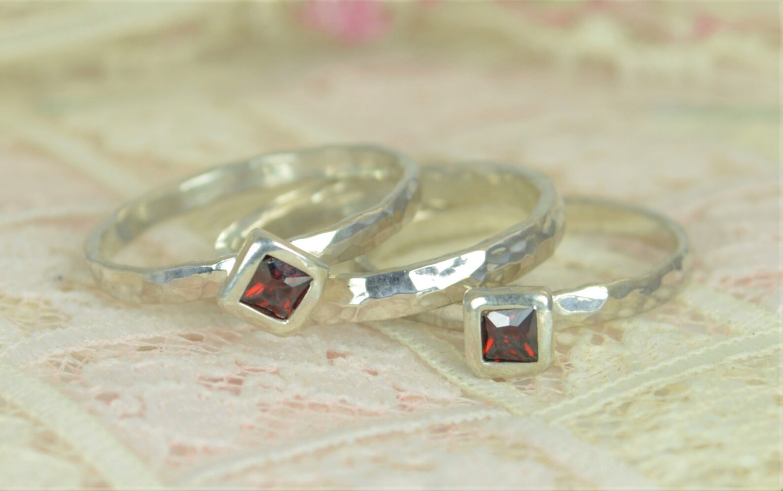 Square Garnet Engagement Ring Sterling Silver Garnet Wedding | Etsy