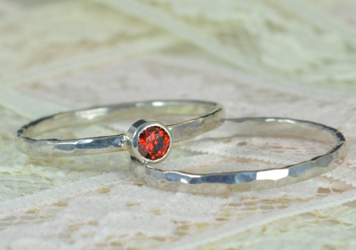 Garnet Engagement Ring Sterling Silver Garnet Wedding Ring - Etsy